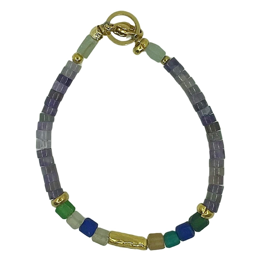 ARTIZ | 'Classic Bracelet (5)' | Amethyst / colourful glass beads ...