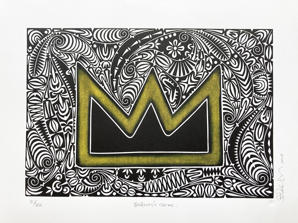 BRIAN ROBINSON | 'Basquiat's Crown' | Linocut / hand-coloured ...